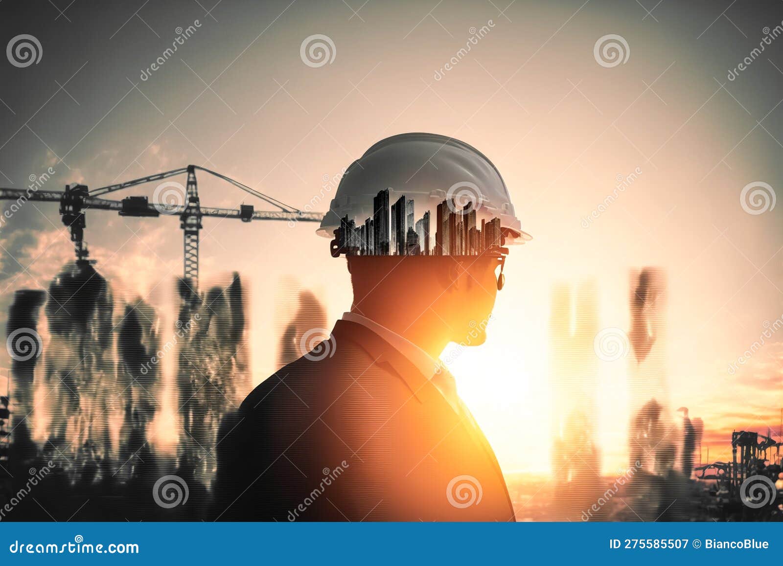 Civil Engineering Portrait Engineer with Double Exposure. Flawless ...
