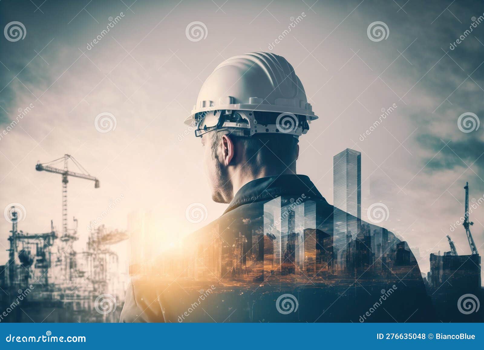 Civil Engineering Portrait Engineer with Double Exposure. Flawless Stock Illustration ...