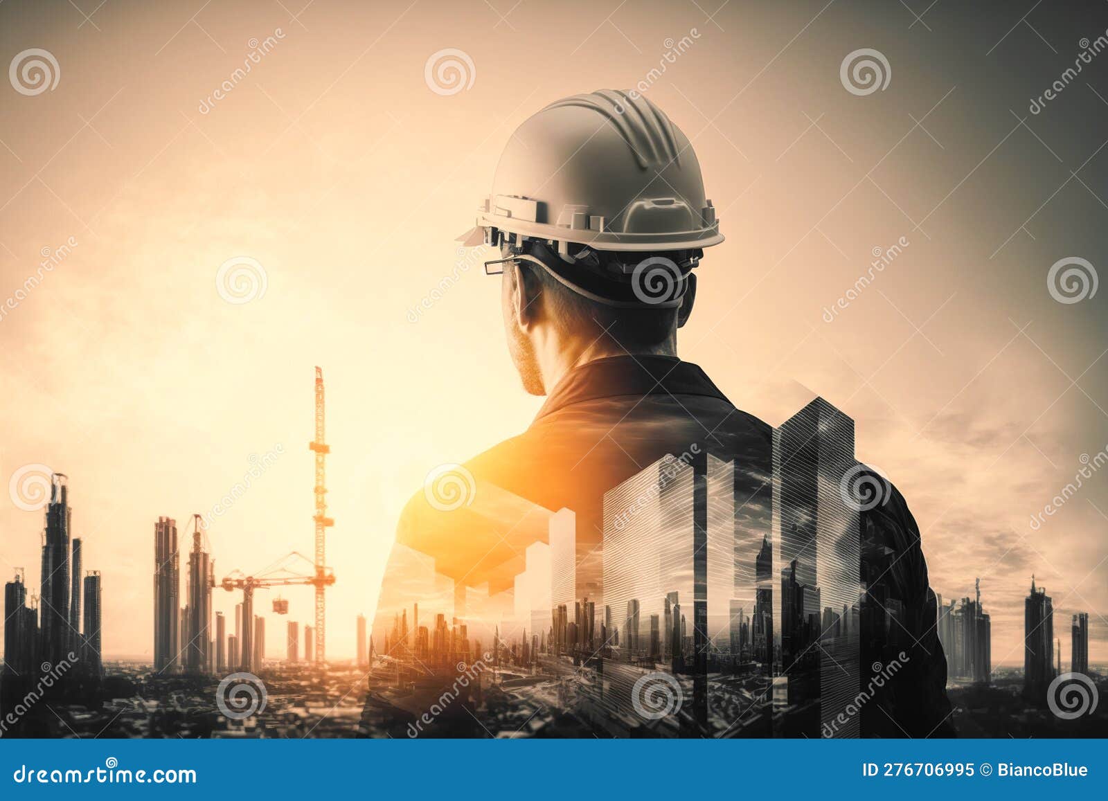 Civil Engineering Portrait Engineer with Double Exposure. Flawless ...