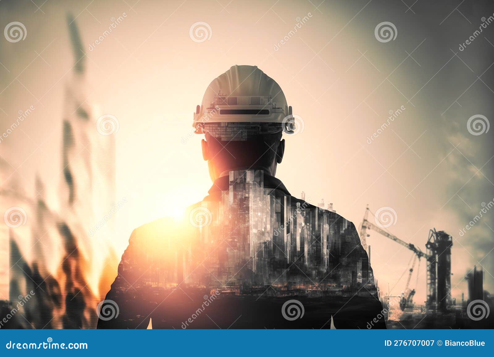 Civil Engineering Portrait Engineer with Double Exposure. Flawless ...