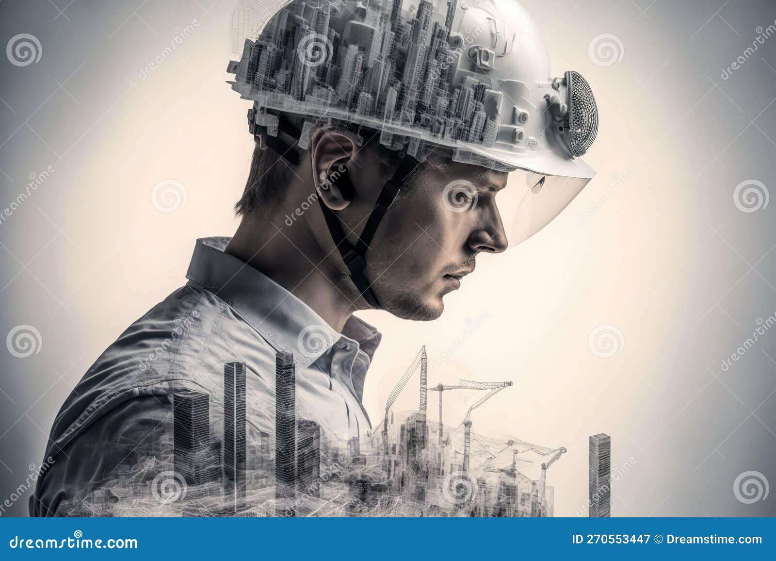 Civil Engineering Portrait Engineer Wearing Helmet with Wondrous Double ...