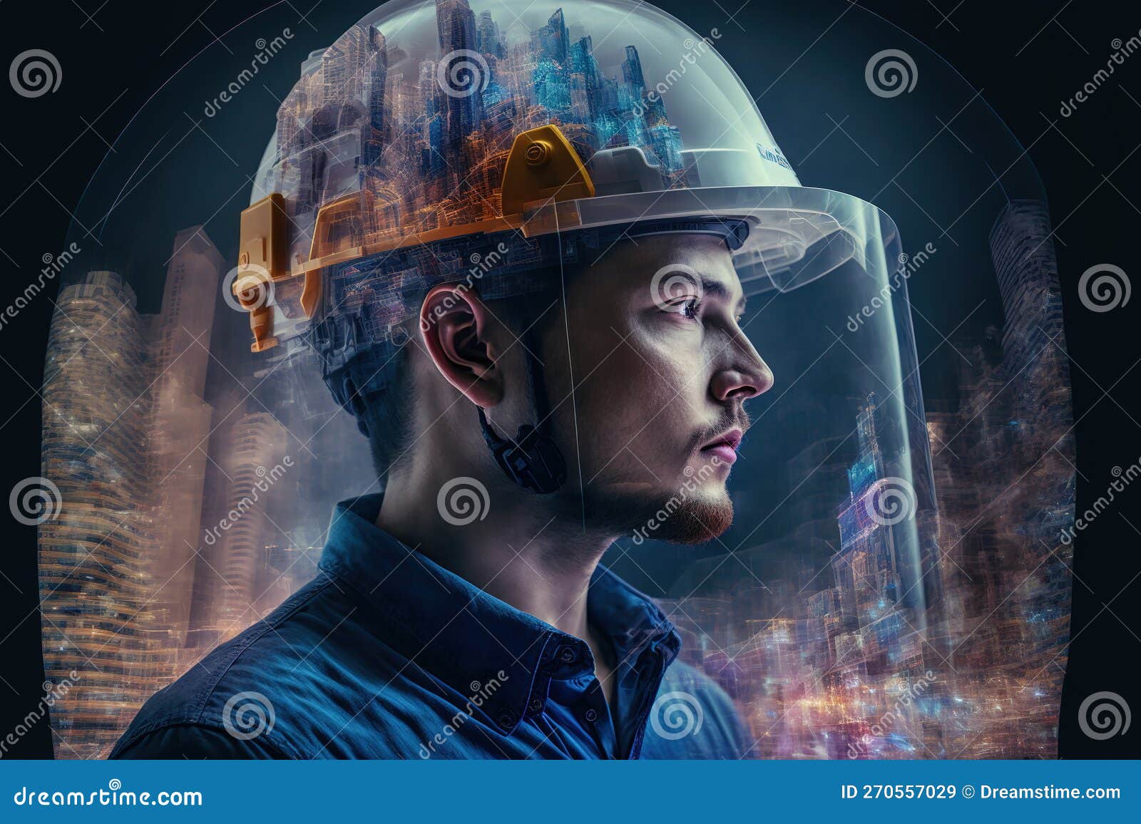 Civil Engineering Portrait Engineer Wearing Helmet with Wondrous Double ...
