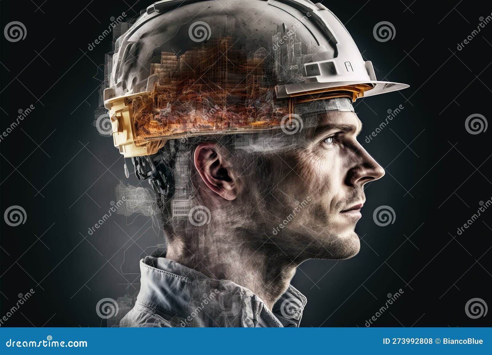 Civil Engineering Portrait Engineer Wearing Helmet with Wondrous Double ...