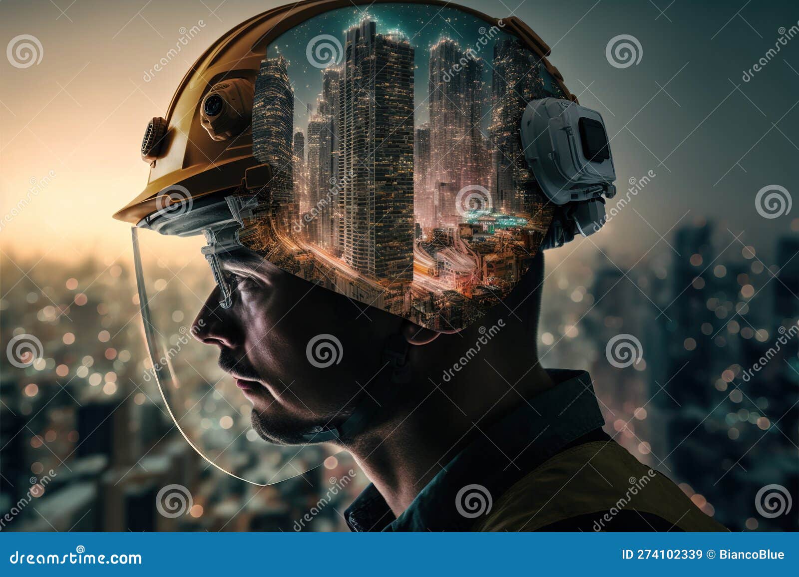 Civil Engineering Portrait Engineer Wearing Helmet with Wondrous Double ...