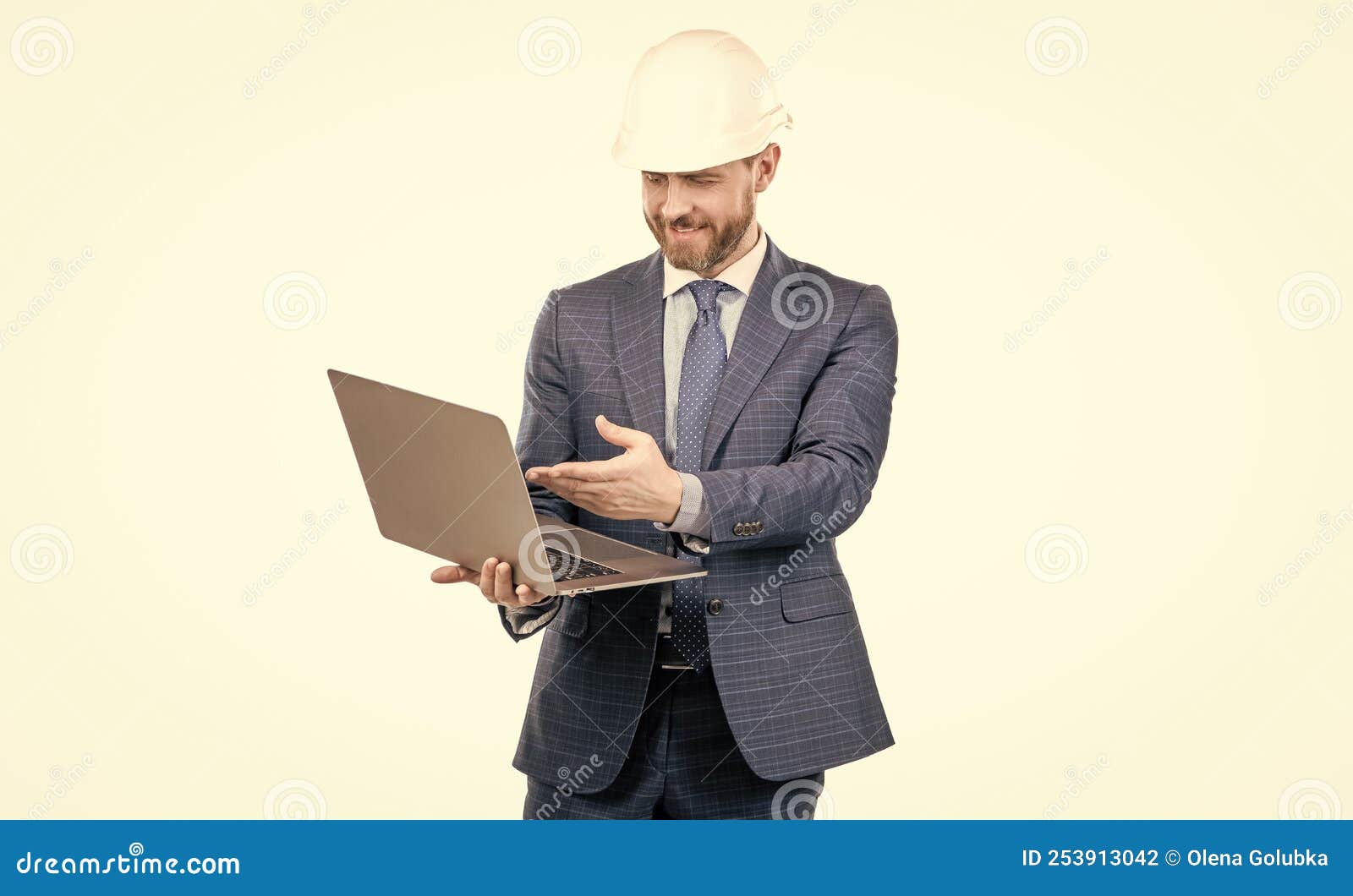 Civil Engineer Professional Man in Hardhat Use Laptop Computer for ...
