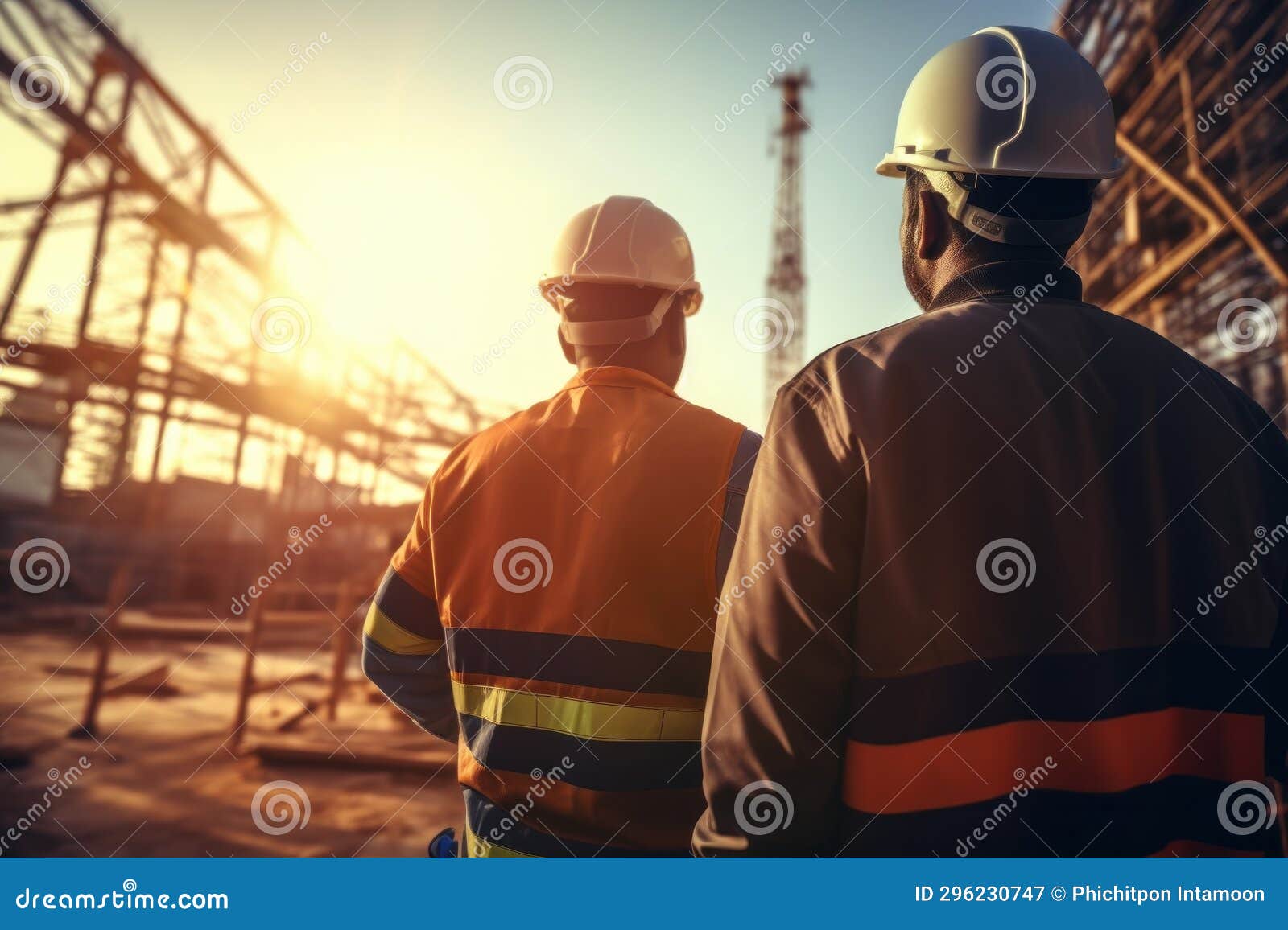 A Civil Engineer with Safety Equipment Stands Looking at the ...
