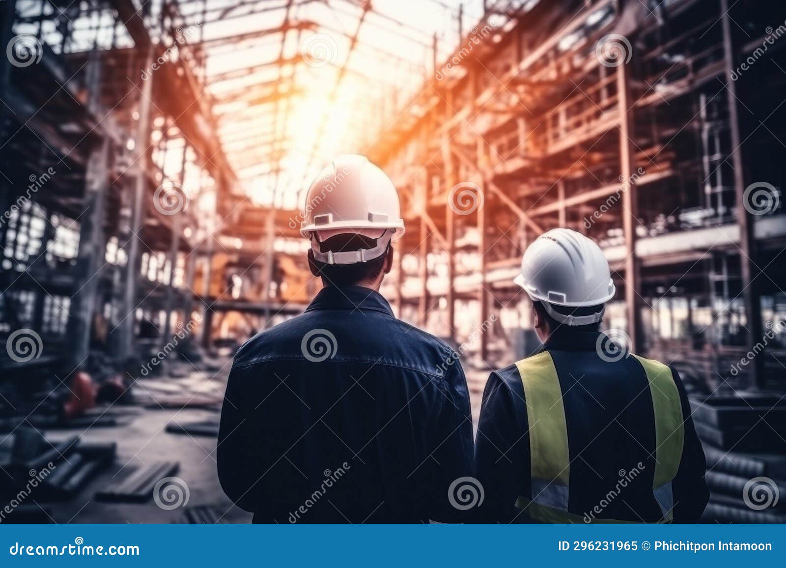 A Civil Engineer with Safety Equipment Stands Looking at the ...