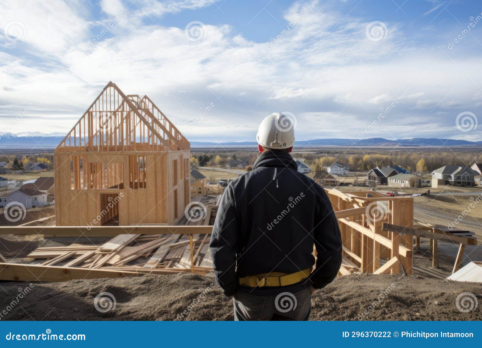 A Civil Engineer with Safety Equipment Stands Looking at the ...