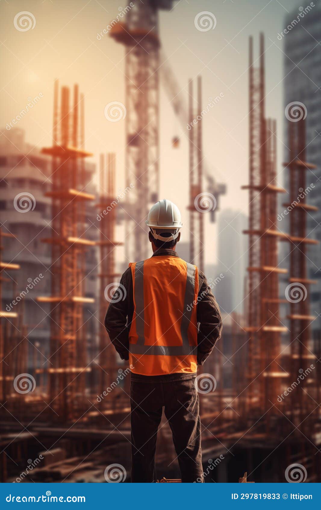 A Civil Engineer Standing at the Construction Site. Stock Illustration ...
