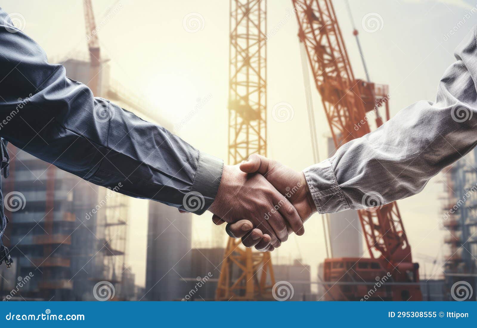 Civil Engineer Standing and Hand Shaking at the Construction Site ...
