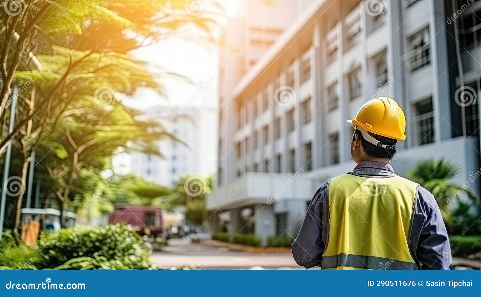 A Civil Engineer Stands Looking at the Construction Site Stock ...