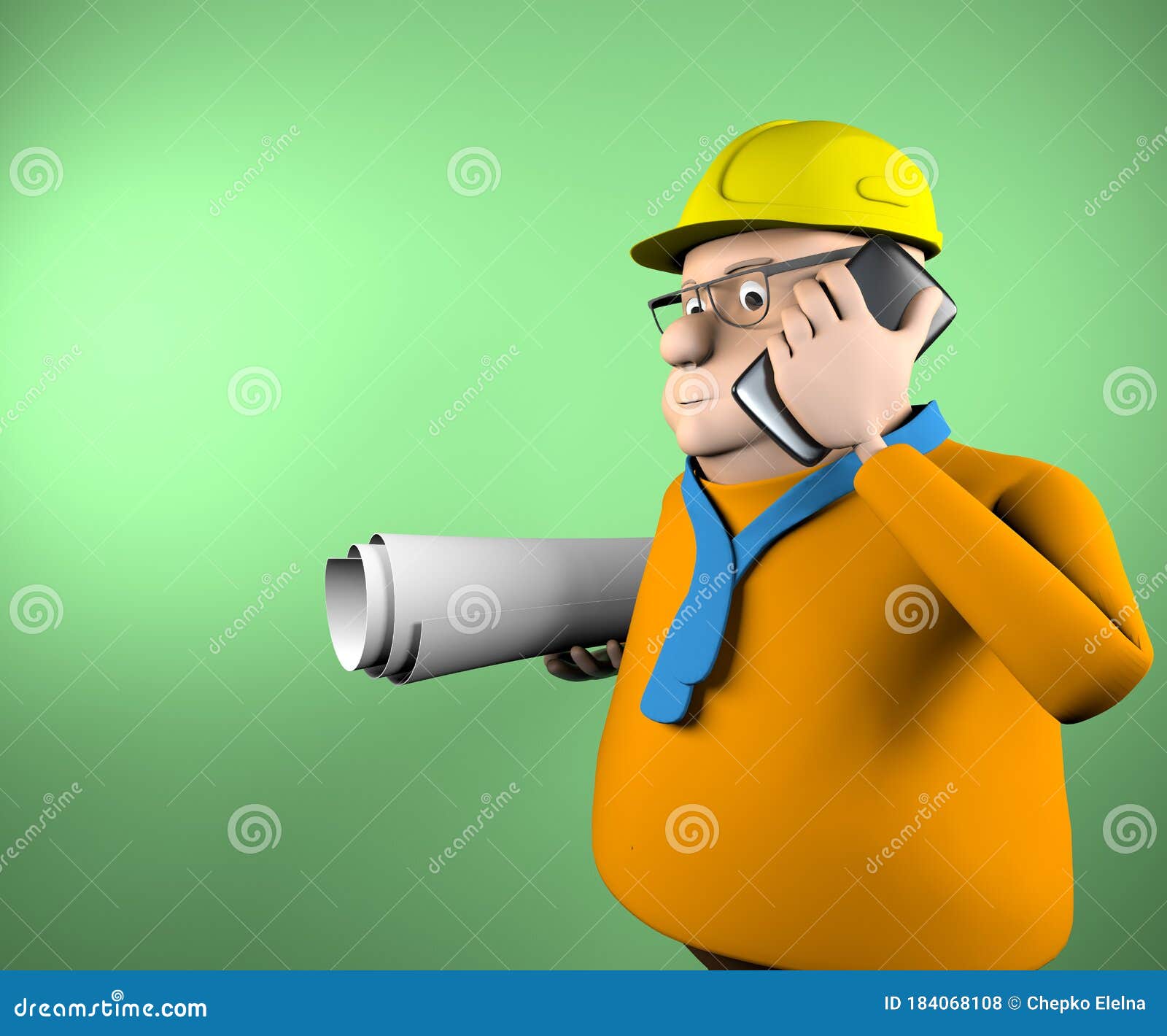Civil Engineer Talking on the Phone,3d Render Stock Illustration ...