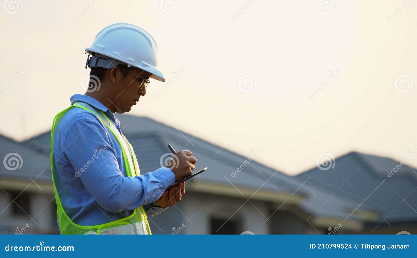 Civil Engineer Work Inspecting Architect Drawing on Construction Site ...