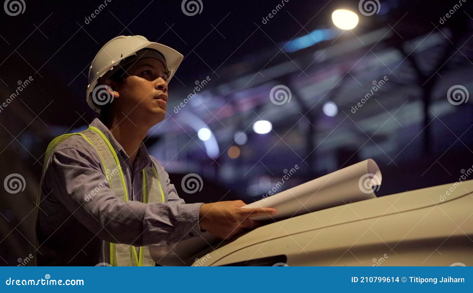 Civil Engineer Work Inspecting Architect Drawing on Construction Site ...