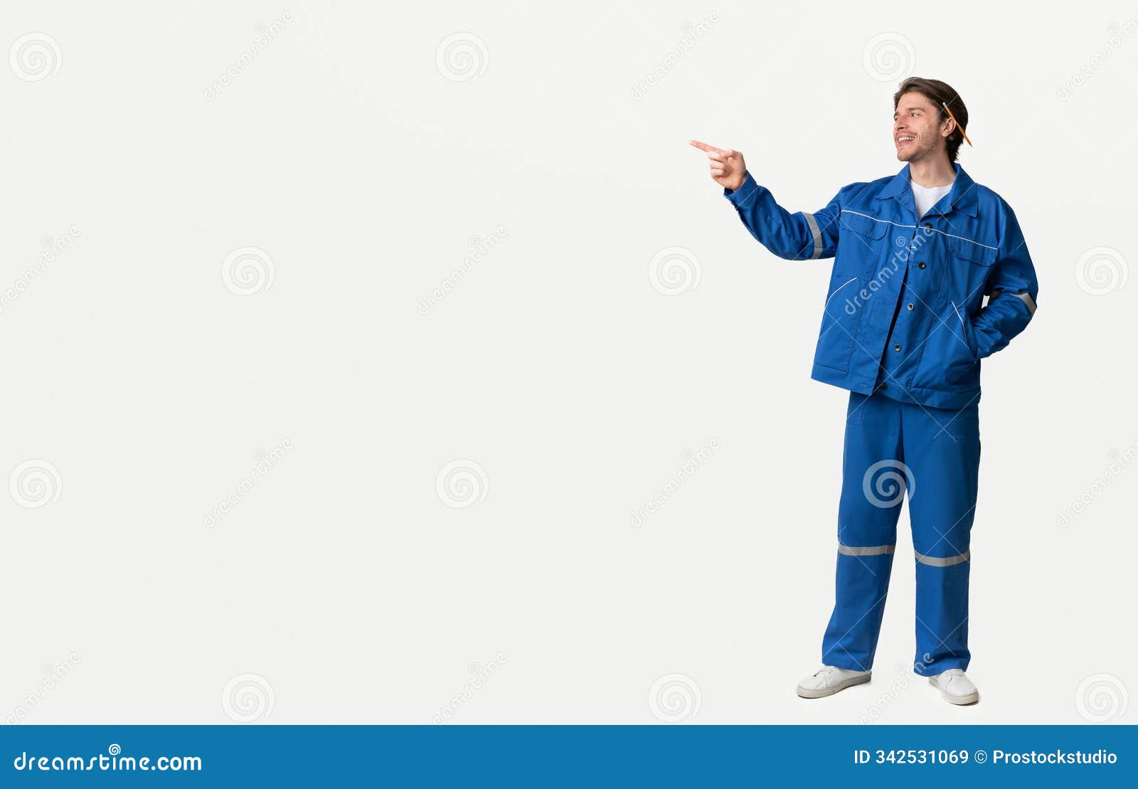 Civil Engineer in Work Uniform Pointing Aside at Copy Space Stock Image ...