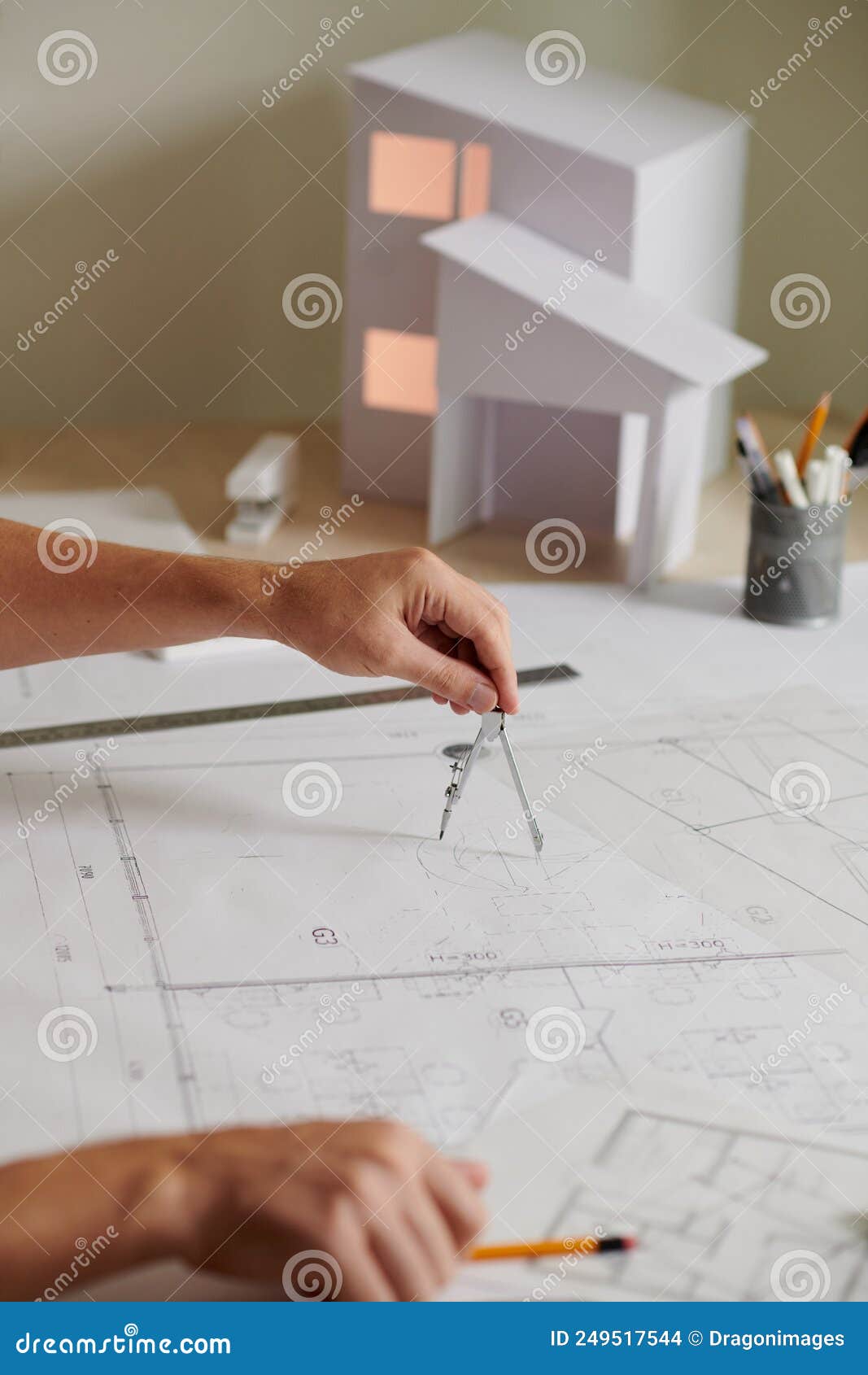 Civil Engineer Working on Blueprint Stock Photo - Image of building ...