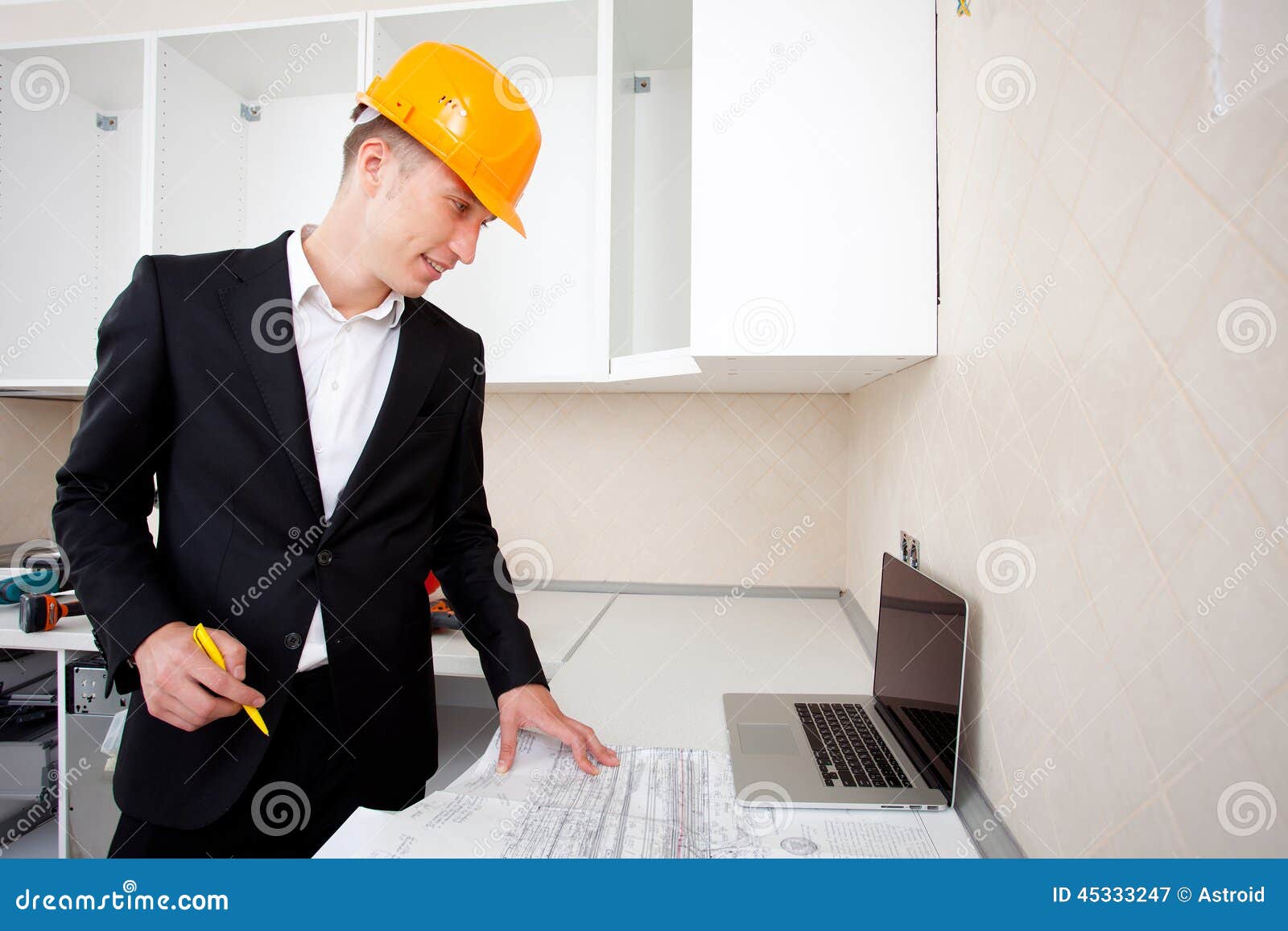 Civil Engineer Working with Documents Stock Image - Image of building ...
