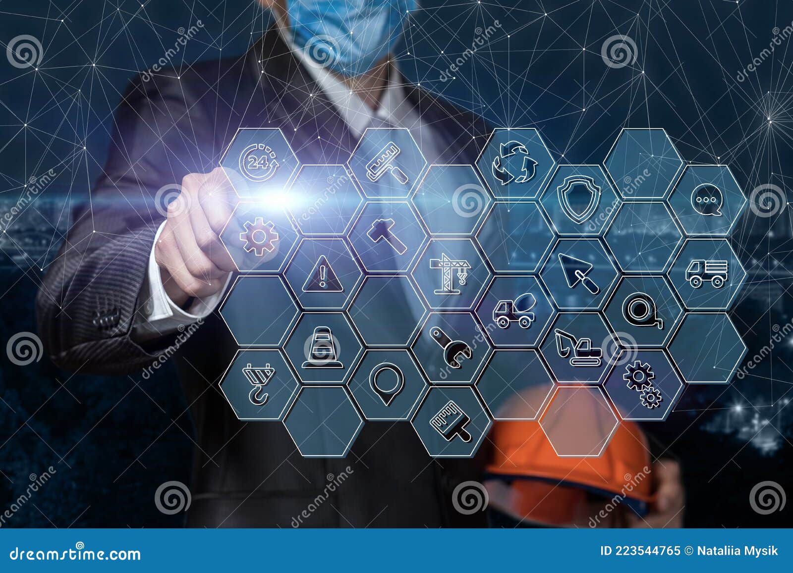 Civil Engineer Working on Virtual Screen Stock Image - Image of fast ...