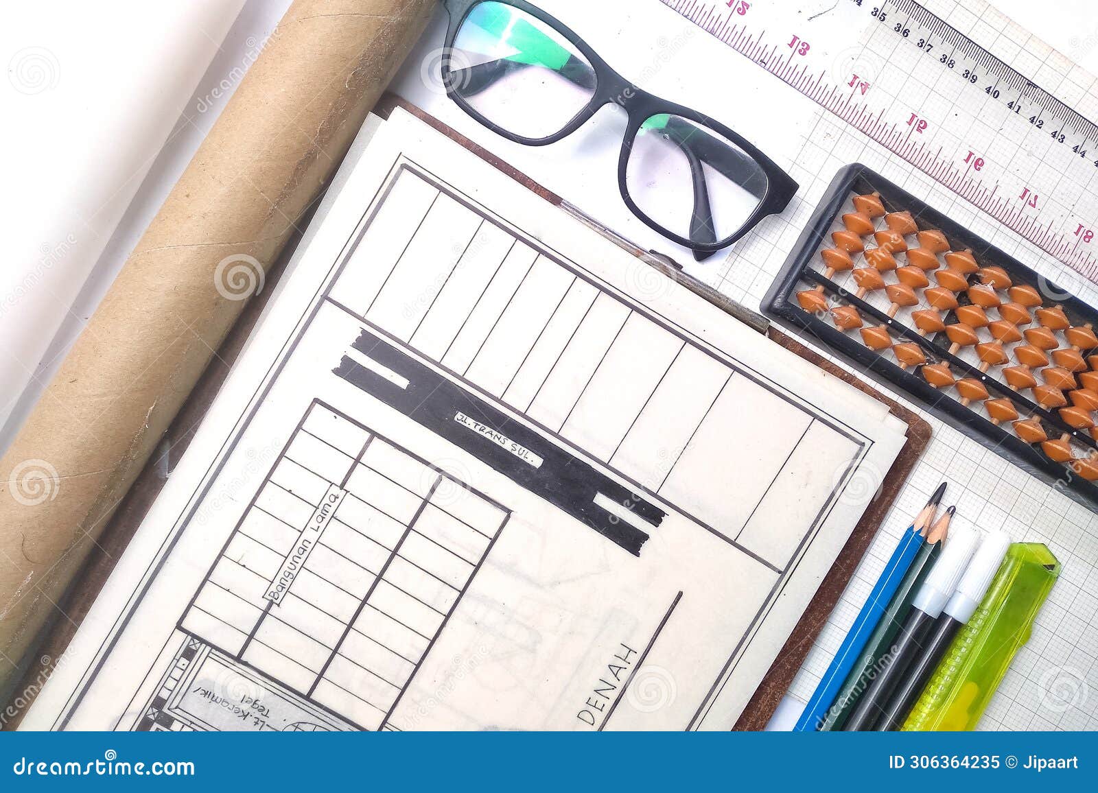 Civil Engineering Drawings on the Table Stock Image - Image of color ...
