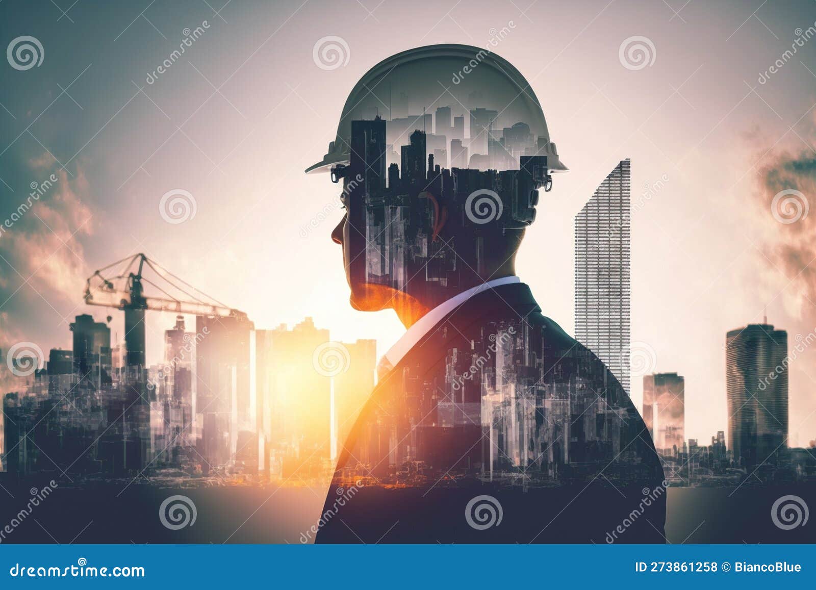Civil Engineering Portrait Engineer with Double Exposure. Flawless ...