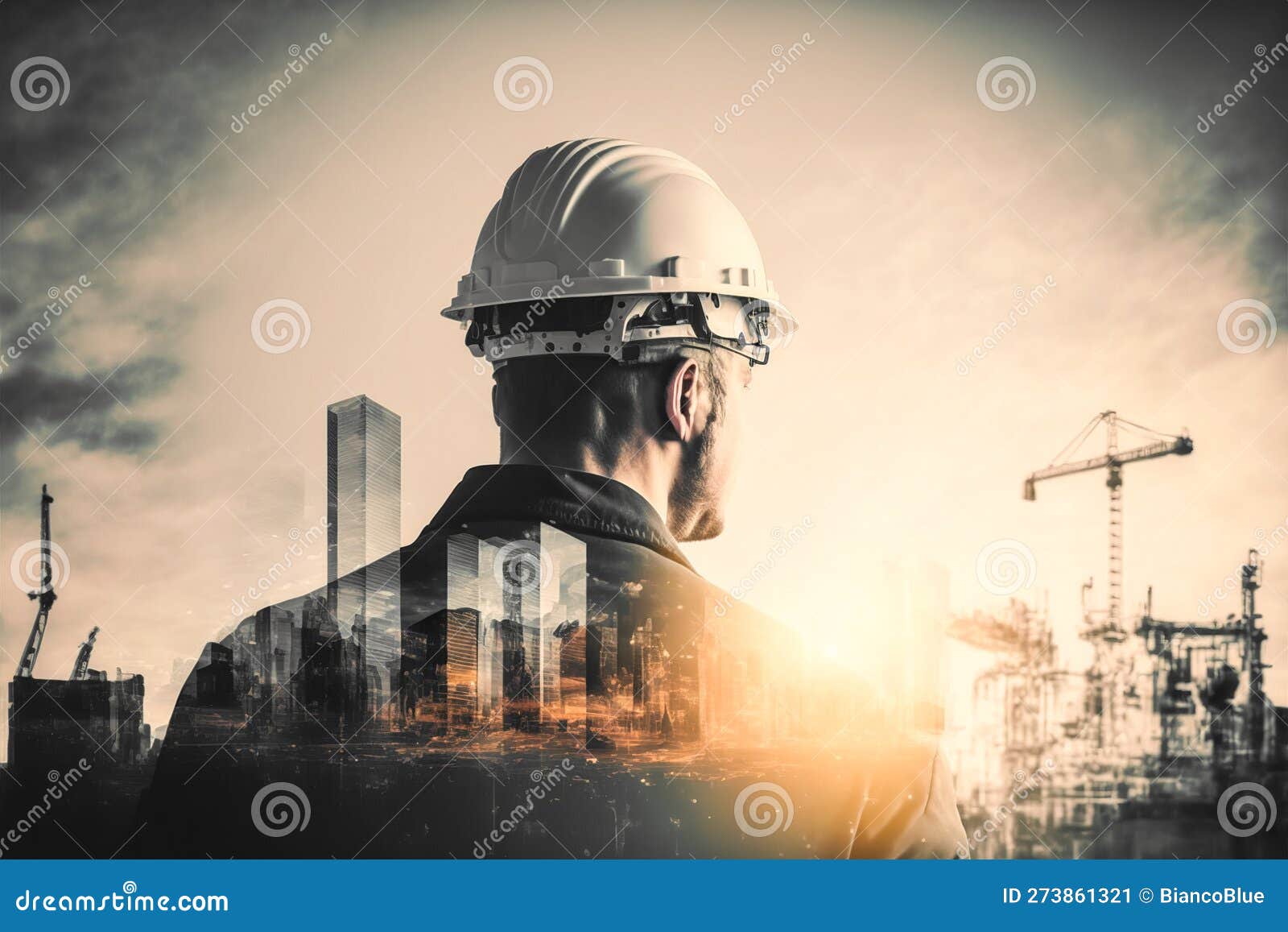 Civil Engineering Portrait Engineer with Double Exposure. Flawless ...