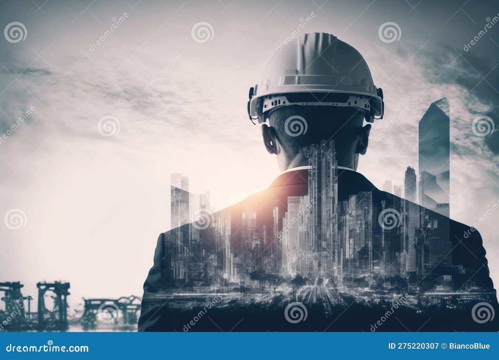 Civil Engineering Portrait Engineer with Double Exposure. Flawless ...