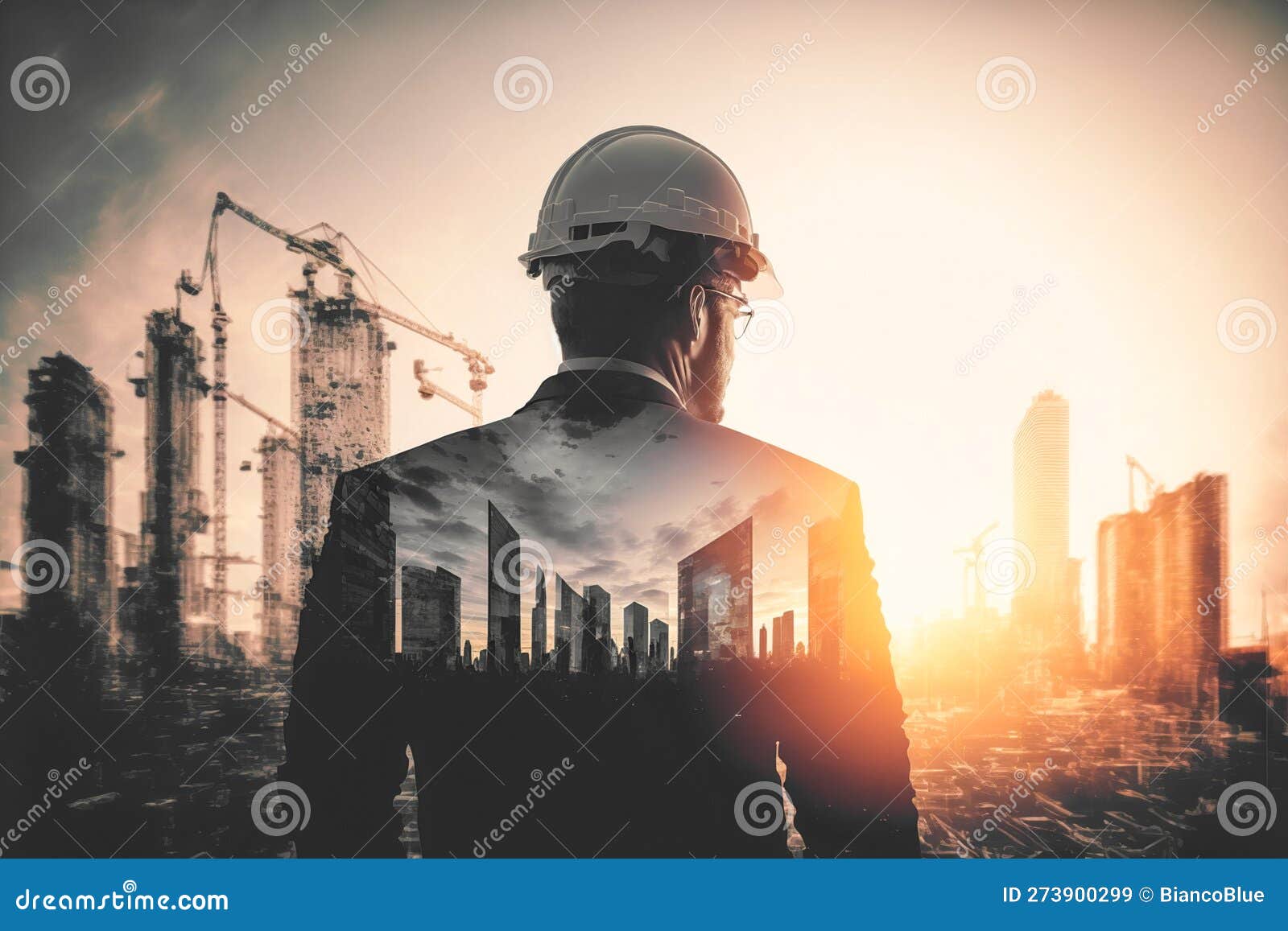 Civil Engineering Portrait Engineer with Double Exposure. Flawless ...