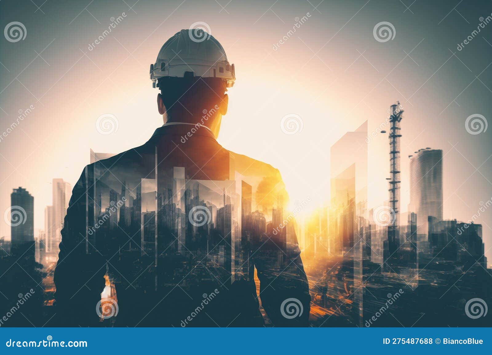 Civil Engineering Portrait Engineer with Double Exposure. Flawless ...