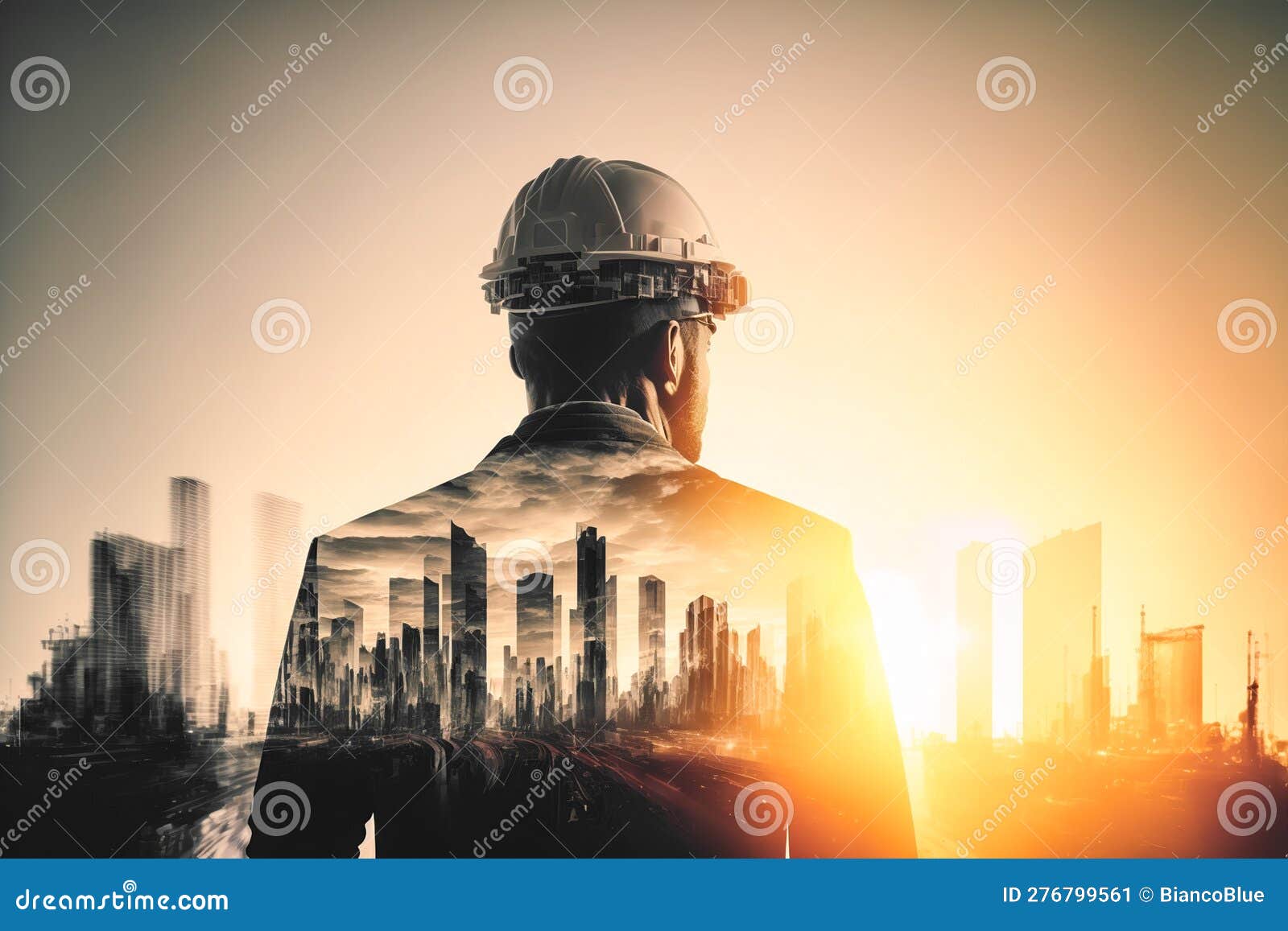 Civil Engineering Portrait Engineer with Double Exposure. Flawless ...