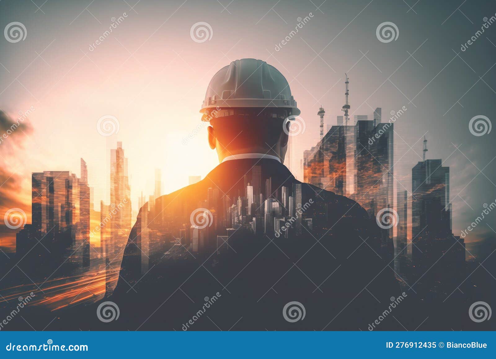 Civil Engineering Portrait Engineer with Double Exposure. Flawless ...