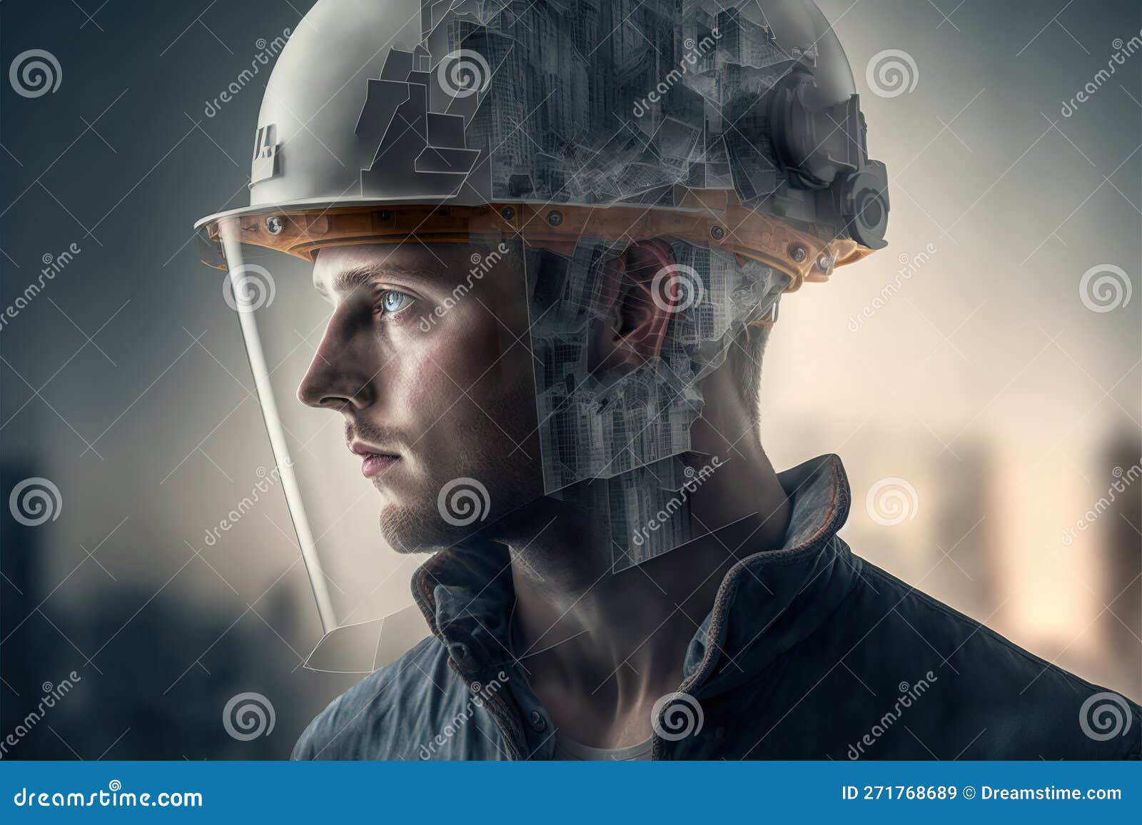 Civil Engineering Portrait Engineer Wearing Helmet with Wondrous Double ...