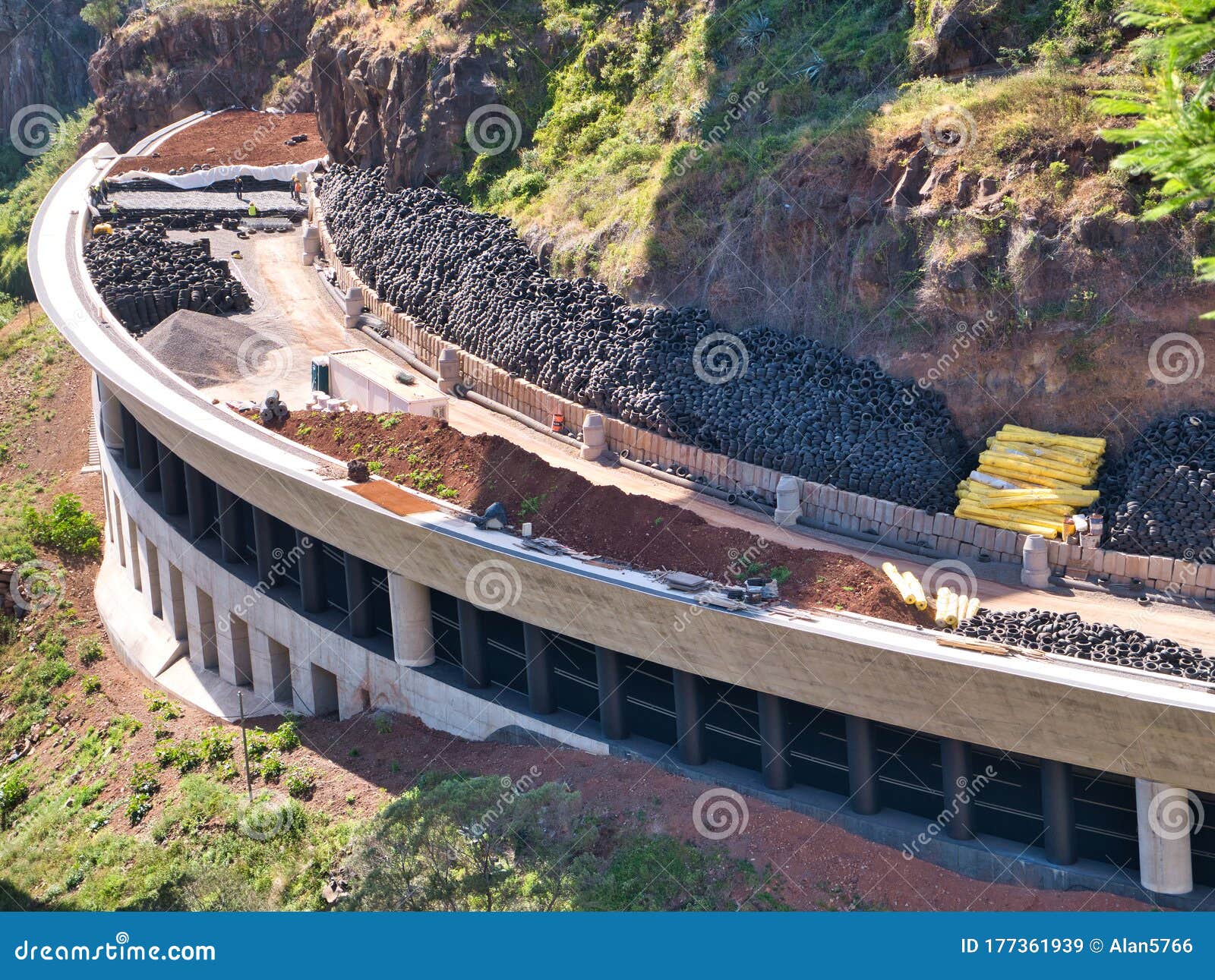 Civil Engineering Project Showing Rock Shed Construction Using Large ...
