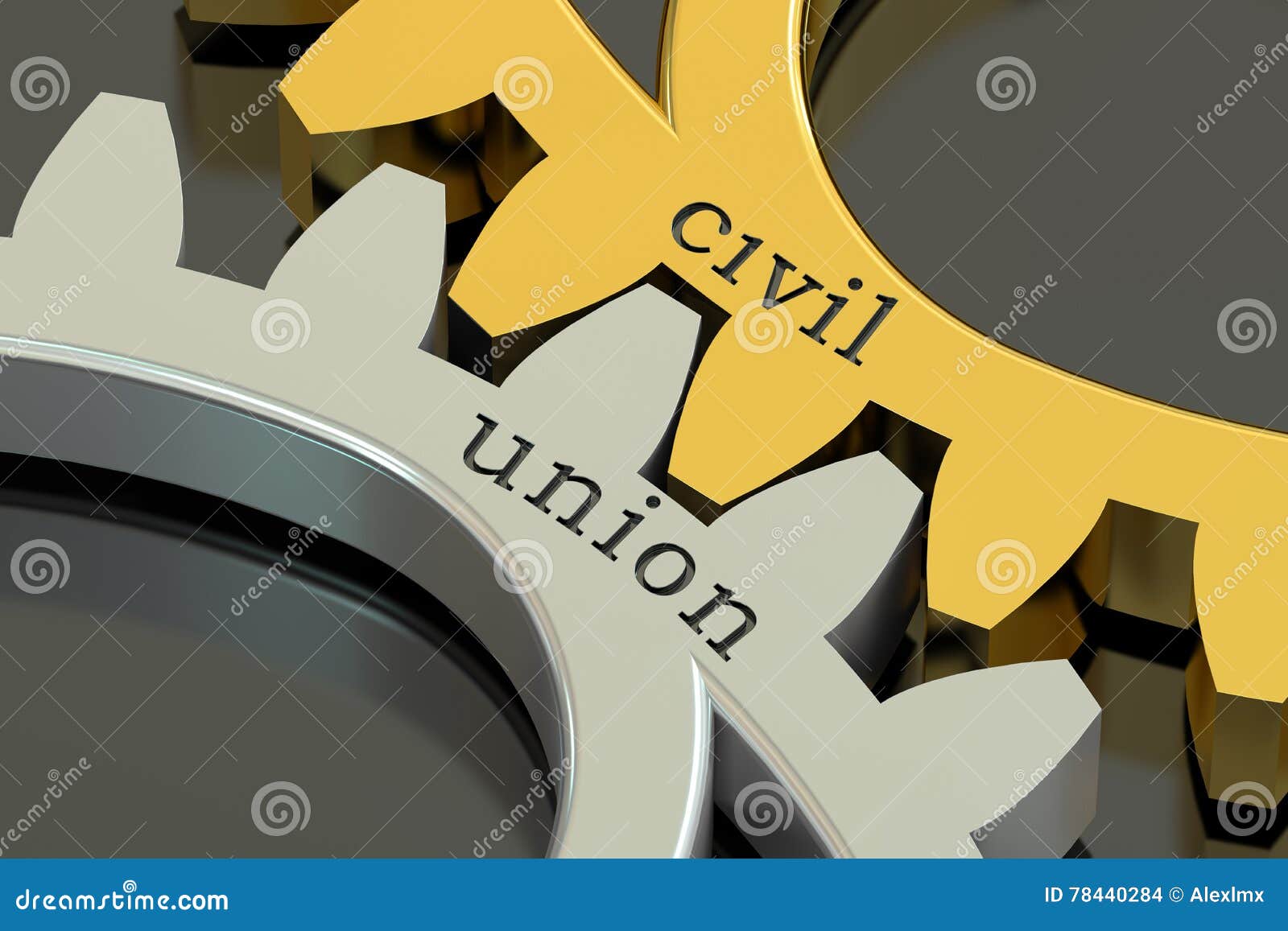 Civil Union Concept on the Gearwheels, 3D Rendering Stock Illustration ...