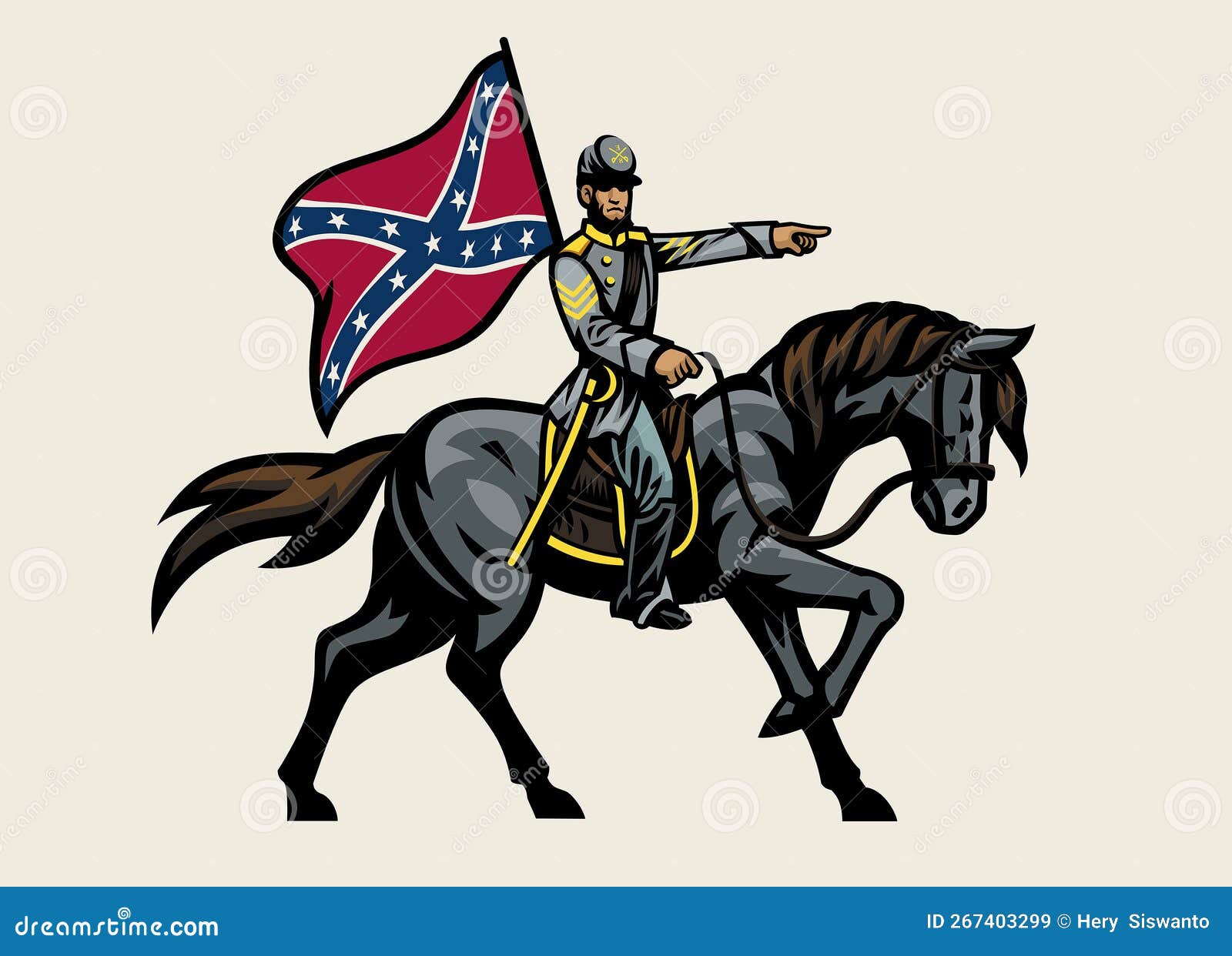 Civil War Confederate Commander Riding the Horse Stock Vector ...