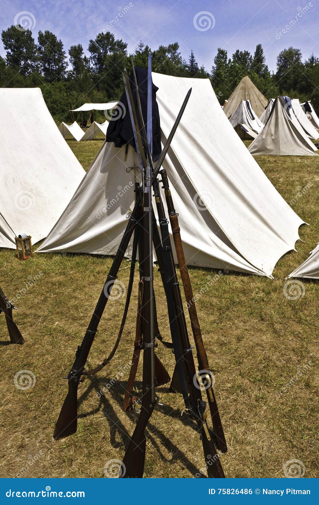 Civil War Tents and Rifles stock photo. Image of battle - 75826486
