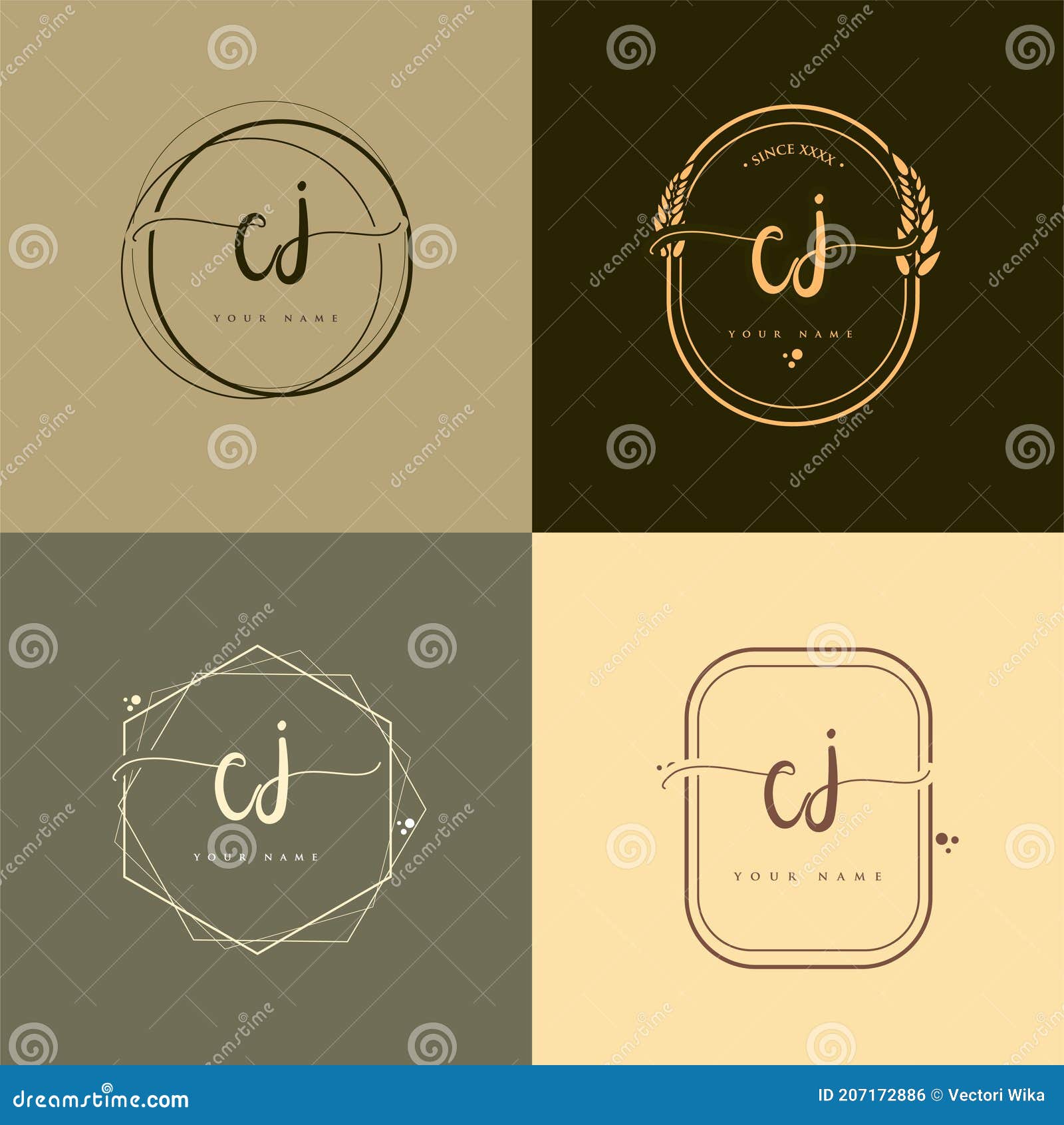 CJ Initial Handwriting Logo Vector Sets. Hand Lettering Initials Logo ...