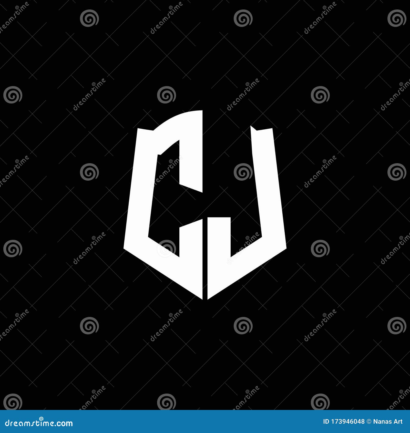 CJ Monogram Letter Logo Ribbon with Shield Style Isolated on Black ...