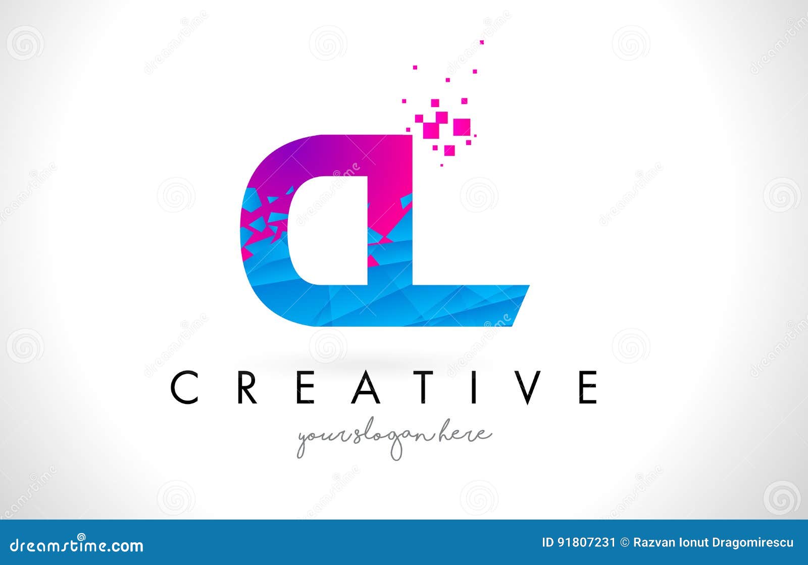 CL C L Letter Logo with Shattered Broken Blue Pink Texture Design ...