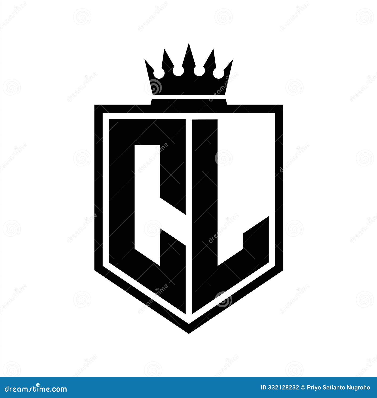 CL Logo Monogram Bold Shield Geometric Shape with Crown Outline Black ...