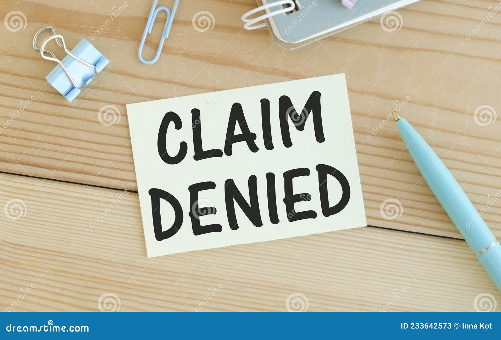 CLAIM DENIED Text on Sticker with Pen Stock Image - Image of office ...