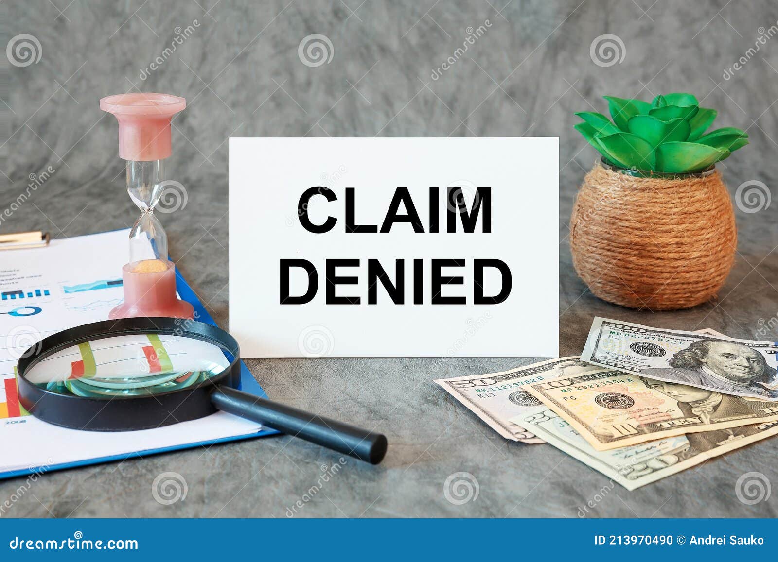 CLAIM DENIED is Written in a Document on the Office Desk, Money and ...