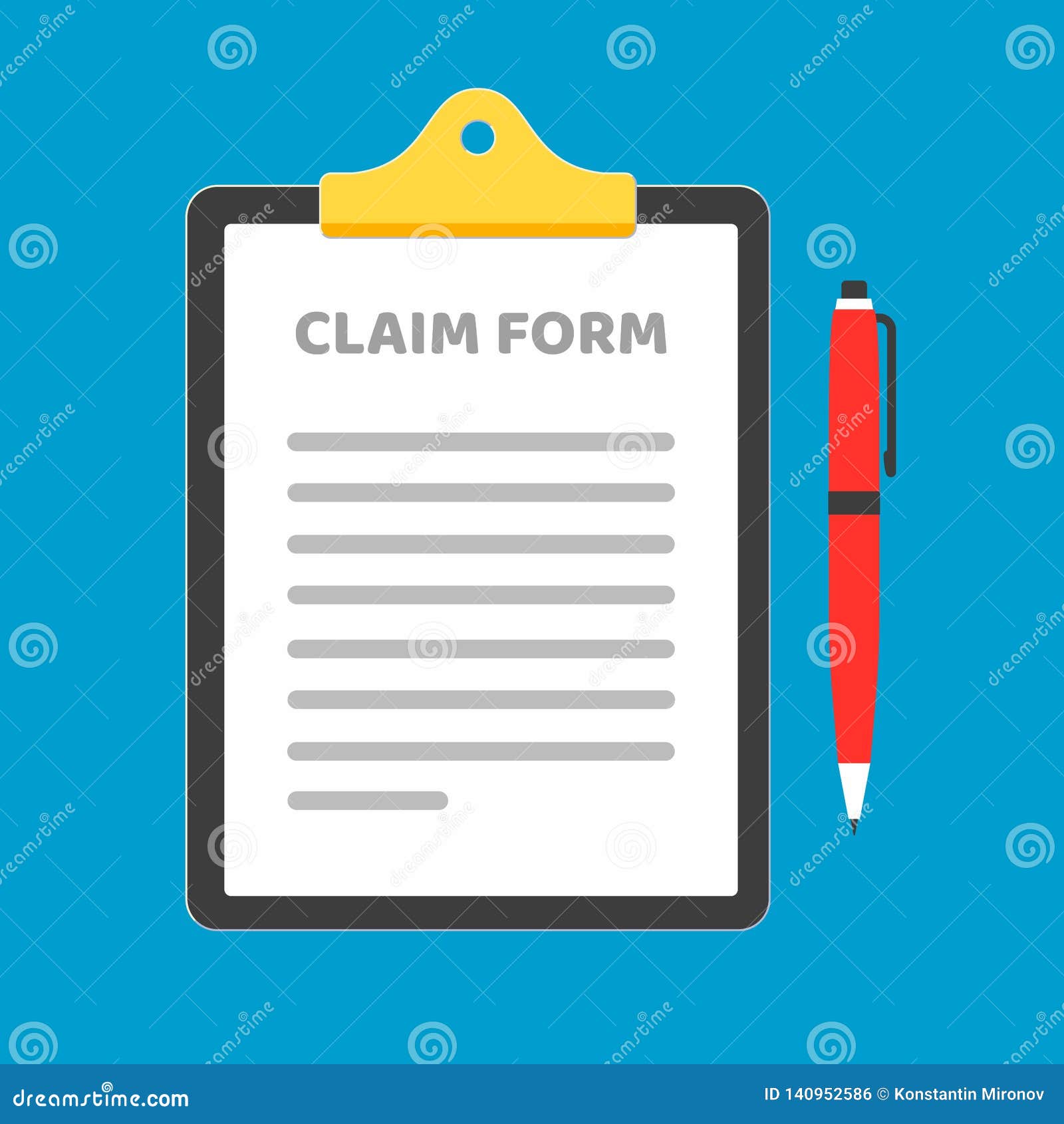 Clipboard With Claim Form On It, Paper Sheets, Magnifying Glass ...