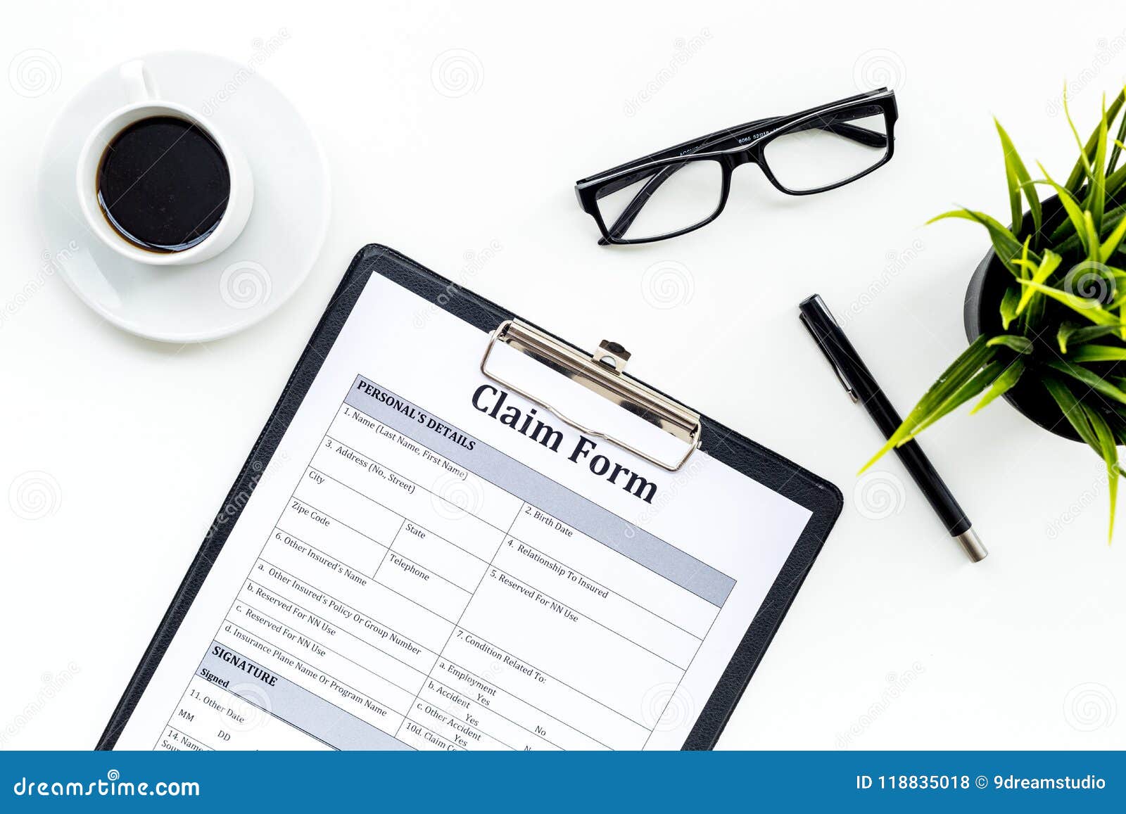 Claim Form To Fill Out on White Desk Top View Stock Photo - Image of ...