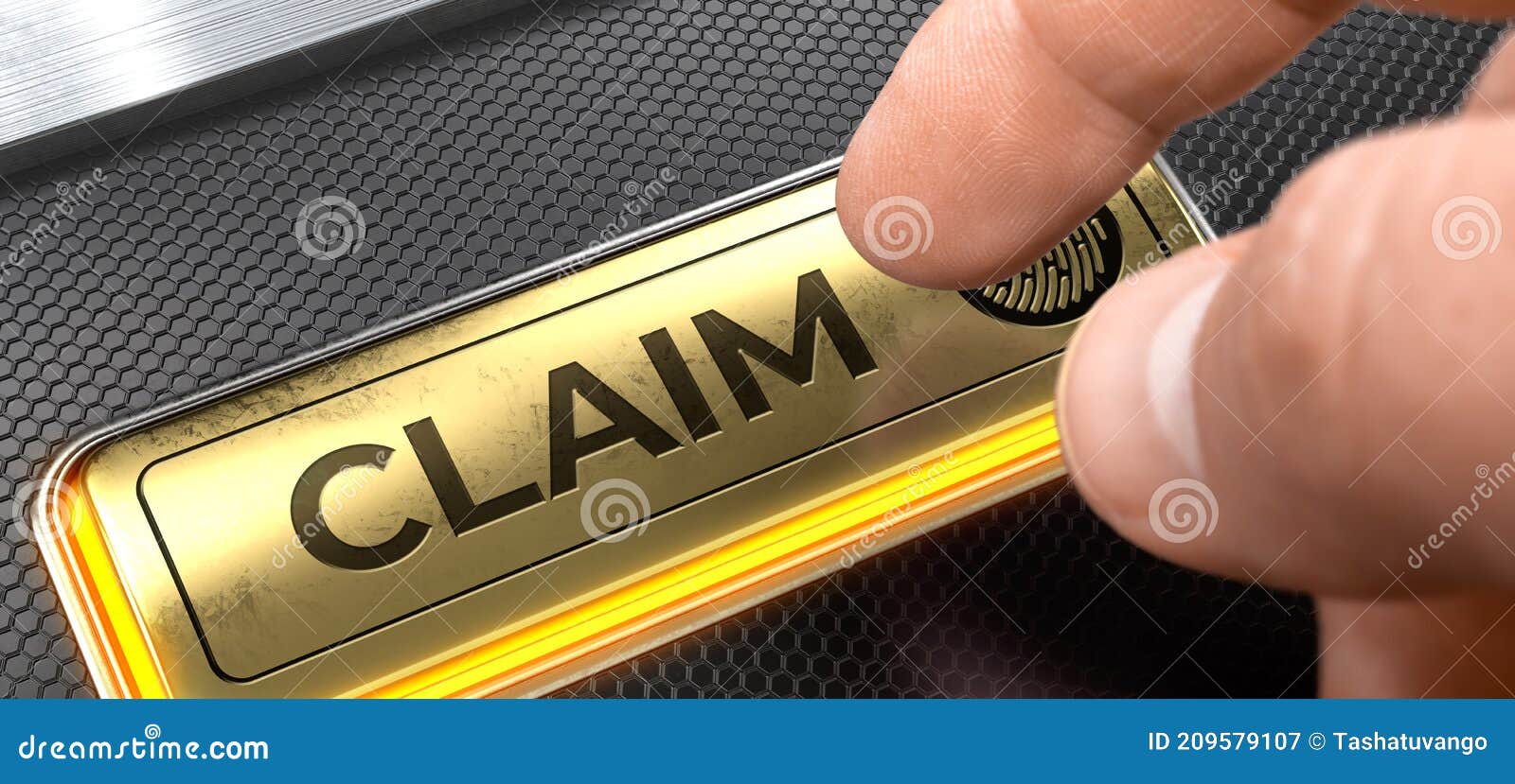 Claim - Text on Gold Keyboard Key. 3D. Stock Illustration ...