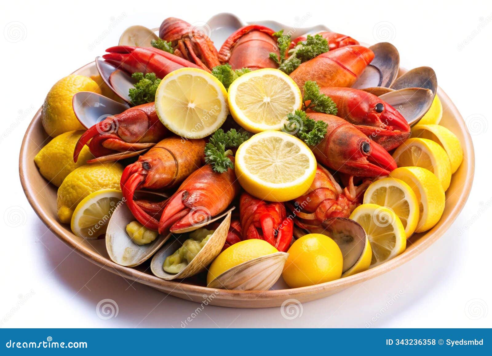 Clambake with Lemon,isolated on White Background Stock Illustration ...