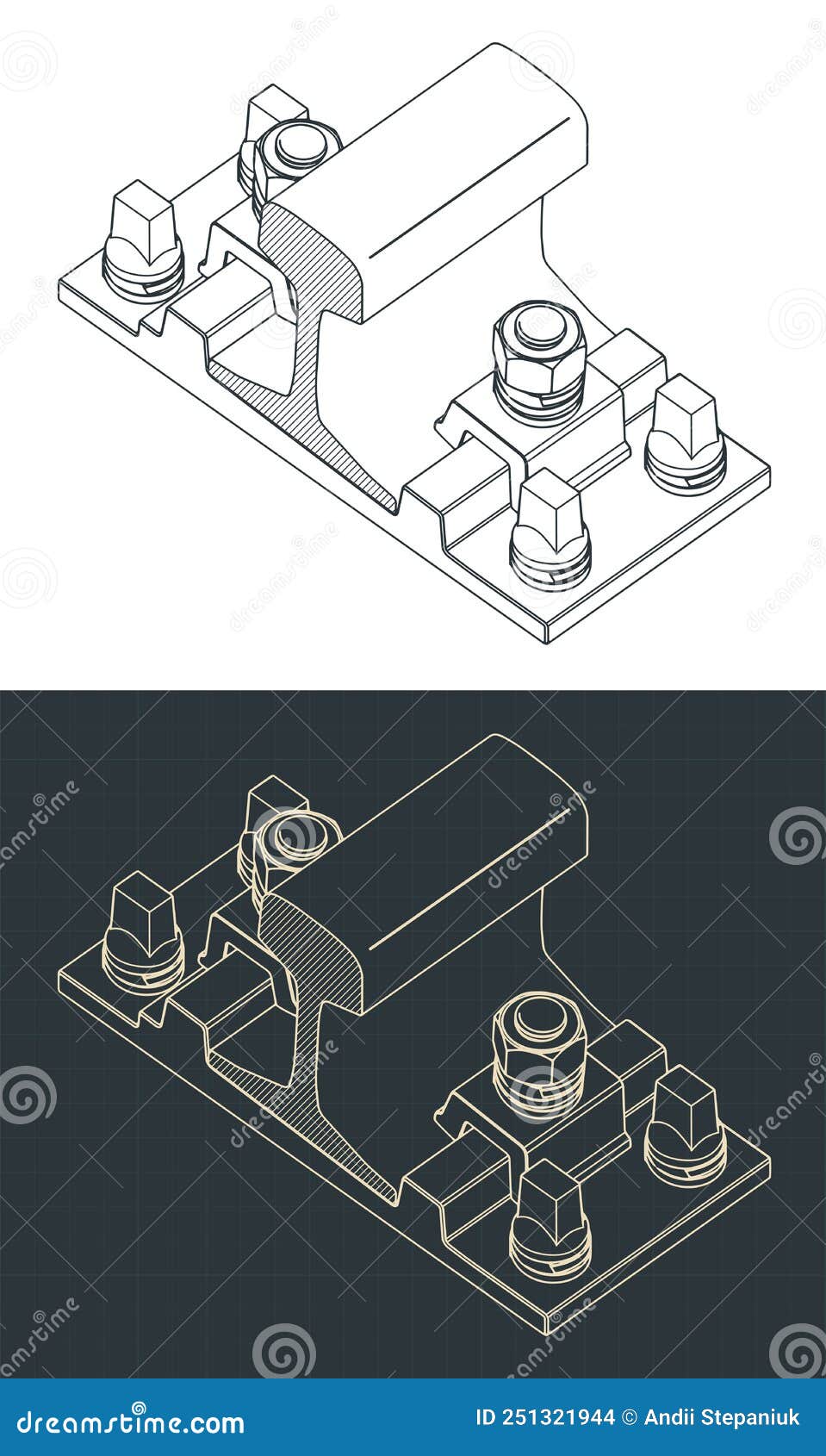 Clamp Rail Fastening System Isometric Drawings Vector Illustration ...