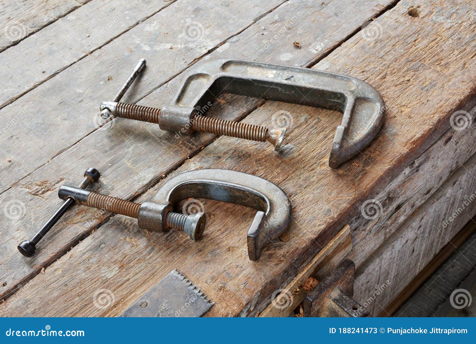 Clamps Tool Equipped at a Carpenter`s Work Bench Stock Image - Image of ...