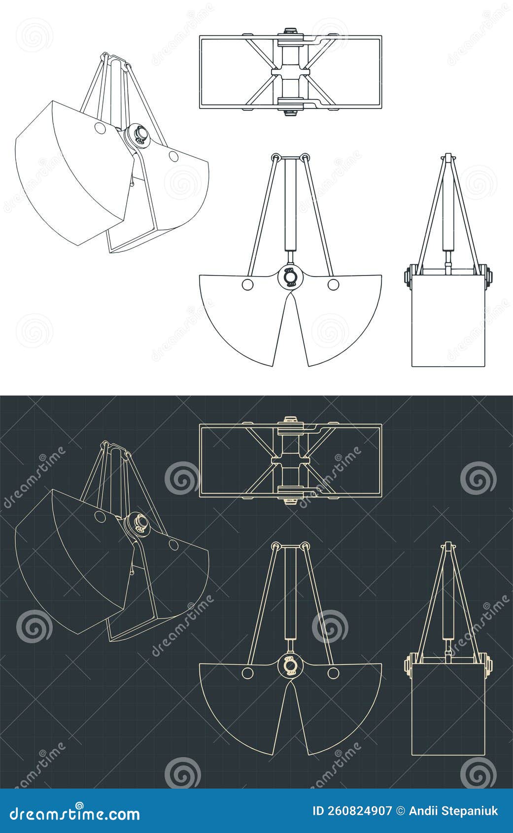 Clamshell Digging Bucket Blueprints Cartoon Vector | CartoonDealer.com ...
