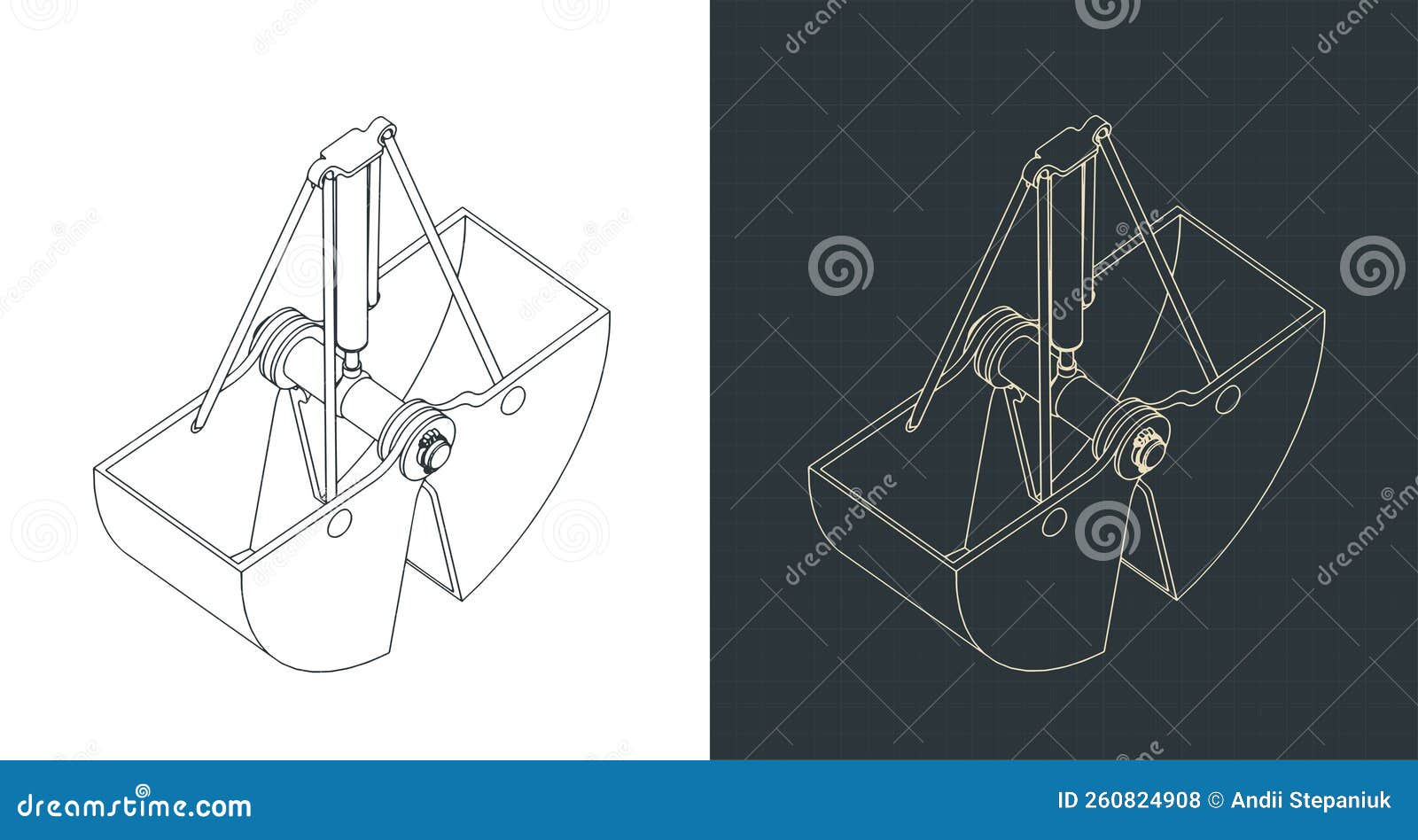 Clamshell Digging Bucket Isometric Blueprints Stock Vector ... Clamshell Digging Bucket Isometric Blueprints Stock Vector ...