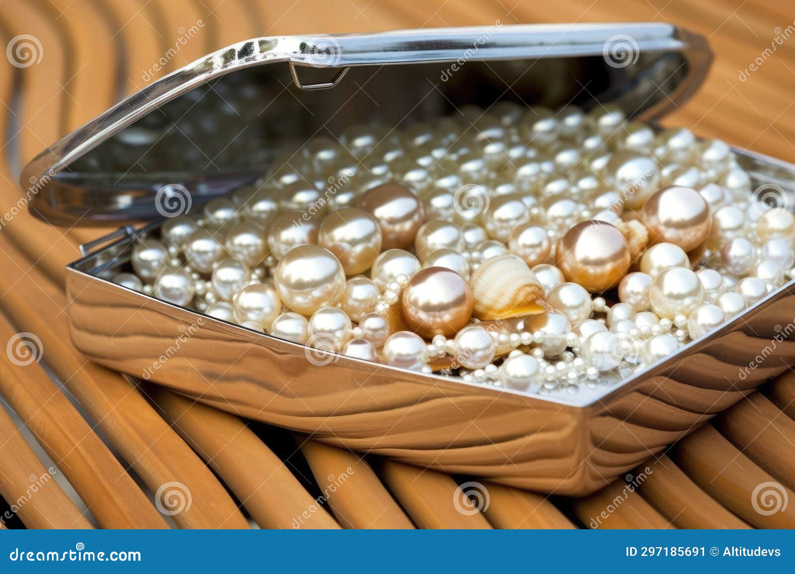 Clamshell Filled with Fresh Pearls on Ship Deck Table Stock Image ...